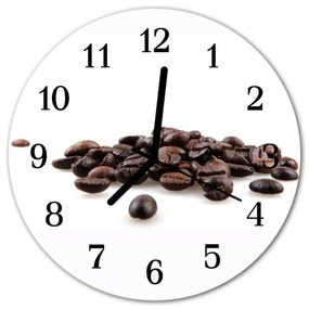 Skleněné hodiny kulaté Zrnková káva