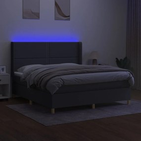 Box spring postel s matrací a LED tmavě šedá 180x200 cm textil 3138814