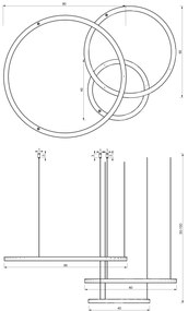 Závěsné LED svítidlo Galaxie, 3x LED 85w, 3500k, g