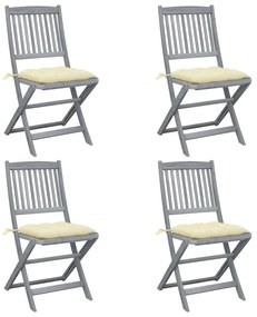 Skládací zahradní židle s poduškami 4 ks masivní akáciové dřevo,  3064580
