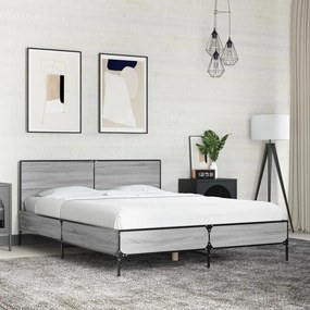 Rám postele šedý sonoma 140 x 200 cm kompozitní dřevo a kov 3280000