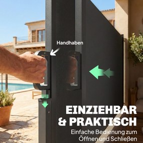 Outsunny zatahovací neprůhledná boční roleta — clona pro soukromí, UPF 50+, voděodpudivá a odolná proti větru, 420 × 185 cm — tmavě šedá