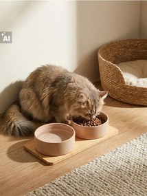 Sinsay - Keramické misky pro domácí mazlíčky s bambusovým podstavcem - krémová