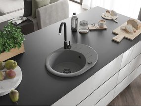 Mexen Kevin, granitový dřez 586x458x190 mm, 1-komorový, šedá s černým sifonem, 6517581005-71-B