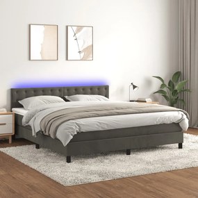 Box spring postel s matrací a LED tmavě šedá 160x200 cm samet 3134652