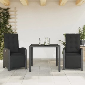 3dílný bistro set s poduškami černý polyratan 3212456