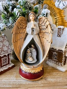 Zlatá vánoční hrací skříňka Anděl s Betlémem uvnitř - 14*11*23 cm