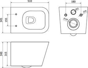 Mexen Fenix Slim, podomítkový modul a závěsné WC Teo, černá matná, 6103385XX85