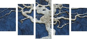 5-dílný obraz abstraktní strom na dřevě s modrým kontrastem - 200x100 cm