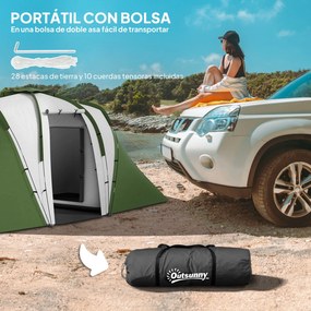Rodinný tunelový stan Outsunny pro 4-6 osob 555x225x190 cm, voděodolný 3000 mm a skládací s 2 ložnicemi a batoh na výlet