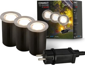 BRI 3916032 CONNECT TO SHINE startovací sada 12V zahradní osvětlení - trafo, 3x LED svítidlo do země, IP67, stříbrná - BRILONER