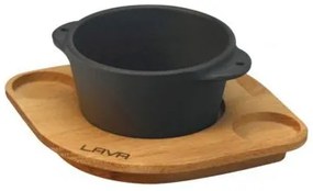 Litinová miska na souffle 8 cm s dřevěným podstavcem