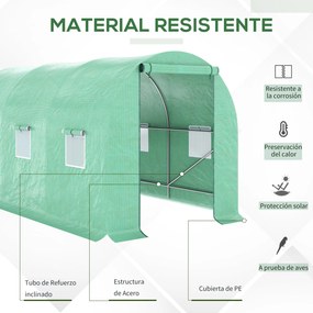 Zahradní skleník Outsunny 4x2x2 m - Tunelový skleník se 6 rolovacími okny a zipovým vchodem, proti UV záření, ideální pro terasu a zahradu