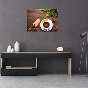 Skleněný obraz - hrníček s dekoracemi (70x50 cm)