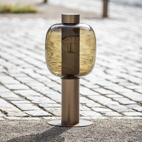 Venkovní difuzní lampa v japonském stylu Bonbori Outdoor Dekor: Měděná metalická noha / Hnědé kouřové sklo, Rozměr: ø 370 x 782 mm