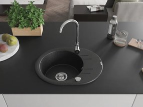 Mexen Kevin, granitový dřez 586x458x190 mm, 1-komorový, černá - stříbrná metalíza, 6517581005-73