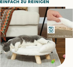 PawHut Útulná pohovka pro domácí mazlíčky Zvýšený design pohovka pro psy a kočky flanelová krémová 47x40x20cm s dřevěnými nožkami pro domácí mazlíčky…