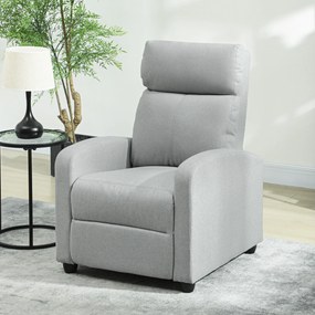HOMCOM Relaxační křeslo, nastavitelné 135°, vysouvací podnožka, polstrovaná opěradla, lněný/polyester, světle šedá