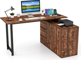 Costway Stůl ve tvaru L s kartotékou a zásuvkou 138 cm Oboustranný rohový