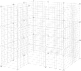 PawHut modulární kovový výběh pro malé zvířata s dveřmi, rampou a panely z ABS 146x73x73 cm, bílá