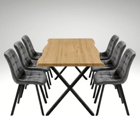 Vikio Jídelní set pro 6 osob 180x90 cm soft dub noha X šedá židle VJS238-6S-S