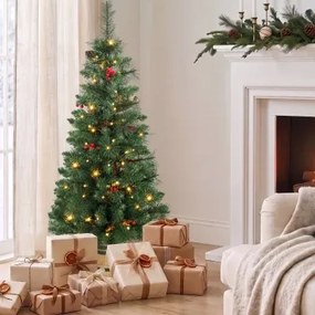 HOMCOM Umělý vánoční stromek, 120 cm Jedle s 100 LED osvětlením 131 špiček Bobule, 2 barvy světla, Dálkové ovládání