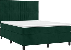 Box spring postel s matrací a LED tmavě zelená 140x200 cm samet 3136248