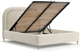 Krémová čalouněná dvoulůžková postel s úložným prostorem s roštem 180x200 cm Mija – Maison de Rêve