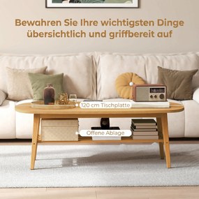 HOMCOM Konferenční stolek do obývacího pokoje s úložným prostorem, stolík do obývacího pokoje, ložnice, 120 x 60 x 42 cm, přírodní dřevo