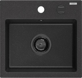 Mexen Milo, granitový dřez 435x410x171 mm, 1-komorový, černá-stříbrná metalíza s černým sifonem, 6505441000-73-B