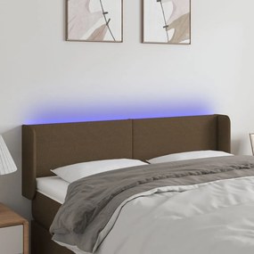 Čelo postele s LED tmavě hnědé 147 x 16 x 78/88 cm textil 3122957