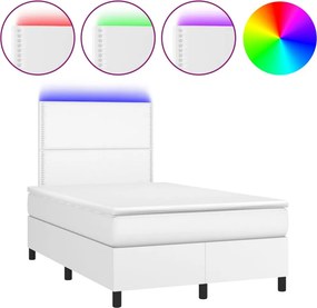 Box spring postel s matrací a LED bílá 120x200 cm umělá kůže 3135874