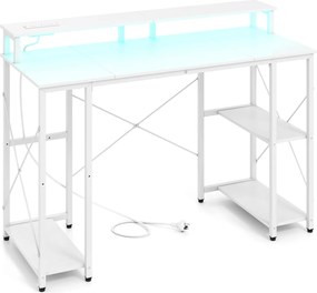 Costway Počítačový stůl s LED osvětlením a stojanem na monitor, bílý