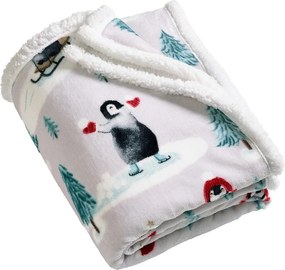 Bílá deka s vánočním motivem 170x130 cm Christmas Sherpa Penguins – Catherine Lansfield