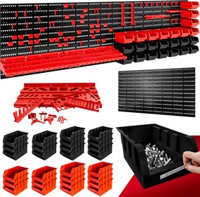 Stěna na nářadí černá/červená 97dílný včetně stohovatelné boxy