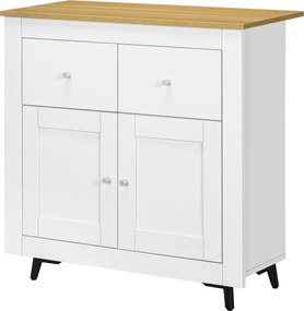 HOMCOM Kuchyňský Úložný Skříňka s Dvoubarevnými Dveřmi a 2 Zásuvkami pro Obývací Pokoj, Vstup nebo Kancelář 78x35x80 cm Bílá | Aosom
