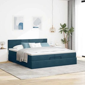 Osmanský rám postele s matrací tmavě modrá 200x200 cm samet 3311727
