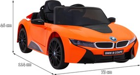 Ramiz Elektrické autíčko BMW i8 Lift oranžové + dálkové ovládání + pomalý rozjezd + 3bodové pásy + MP3 USB + LED
