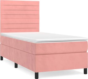 Box spring postel s matrací růžová 80 x 200 cm samet 3143054