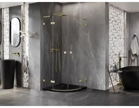 Mexen Lunar, L půlkruhový výklopný sprchový kout 70 x 70 cm, 8mm čiré sklo, zlatý matný profil, 833L-070L-070P-55-00