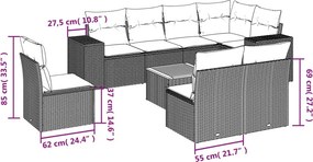 9dílná zahradní sedací souprava s poduškami černá polyratan 3225482