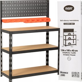 Pracovní pracovní stůl na nářadí, pracovní deska 200 kg, 9 kuvet, háky Dooc