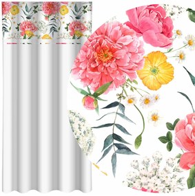 Klasický bílý závěs s potiskem krásných růžových pivoněk Šířka: 160 cm | Délka: 250 cm