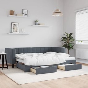 Válenda s přistýlkou a zásuvkami tmavě šedá 80 x 200 cm samet 3196733