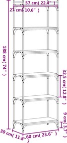 vidaXL Knihovna se 6 policemi 60 x 30 x 188 cm kompozitní dřevo [837665] Barva: Černá