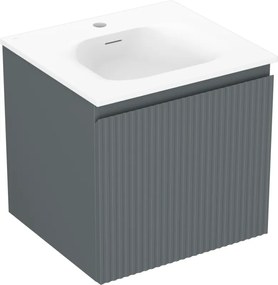 Mexen Rivel, koupelnová skříňka 50 cm s umyvadlem Vela, 1 zásuvka, drážkovaná, grafitová matná/bílá matná, 91A20-05047-1-BF66-W23M01