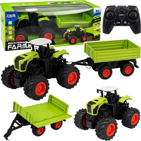 LEAN Toys Vysoký zemědělský traktor s vyklápěcím přívěsem, dálkově ovládaný RC v měřítku 1:16