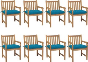 vidaXL Zahradní židle 8 ks podušky masivní teak [3073073] Barva: Světle modrá