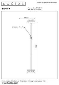 Lucide 19791/24/30 stojací LED lampa Zenith černá, 20W, 4W, 3000K, 180cm