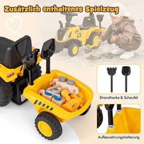 Costway Dětský traktor Caterpillar s bagrem a přívěsem, žlutý
